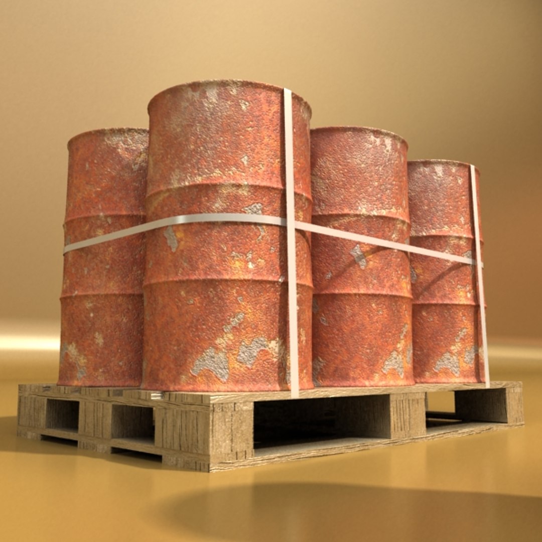 3d Rusty Barrel Pallet Resolution Model