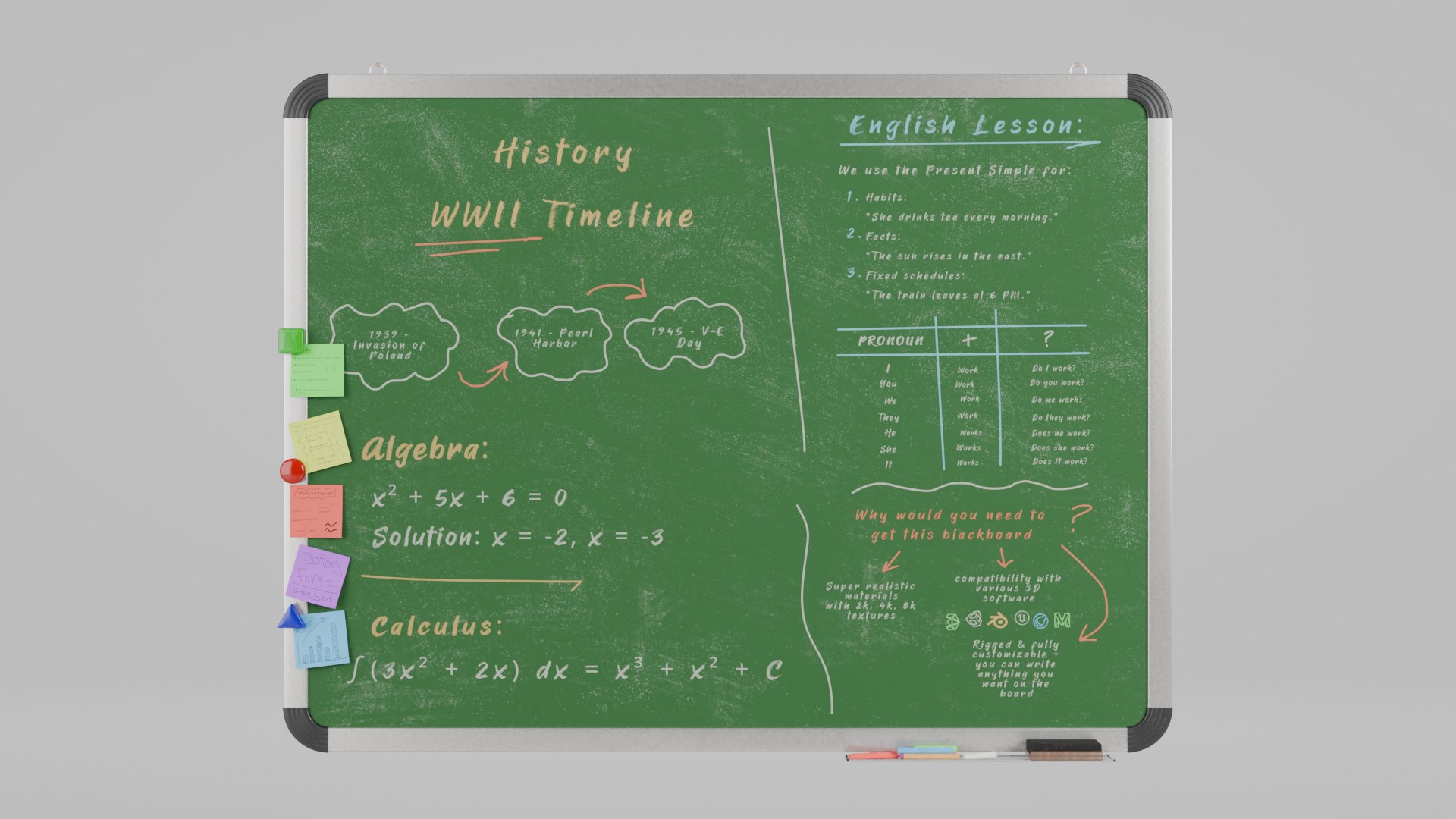 3D Customizable Wall-Mounted Greenboard - Rectangular Metal Writing ...