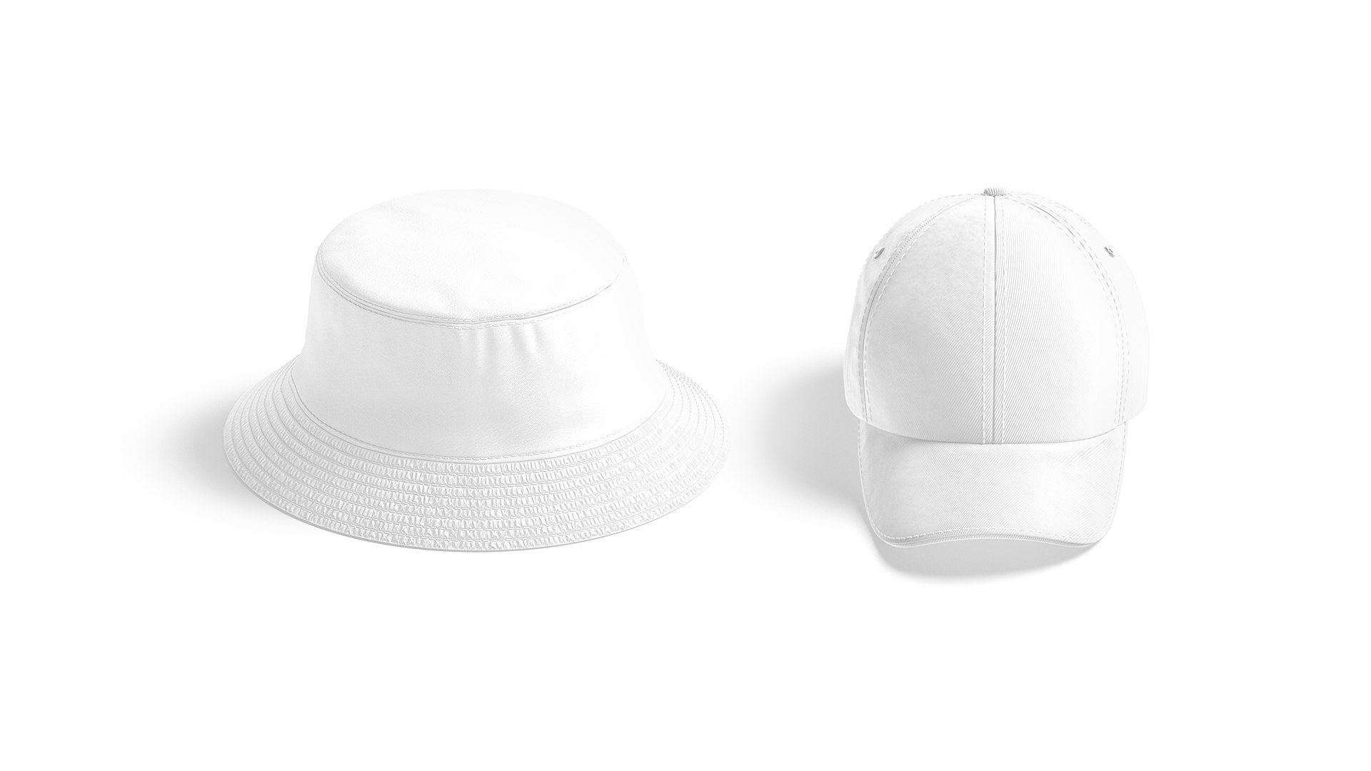 3D Model White Cap Set - 3 Type Baseball Trucker Bucket Hat ...