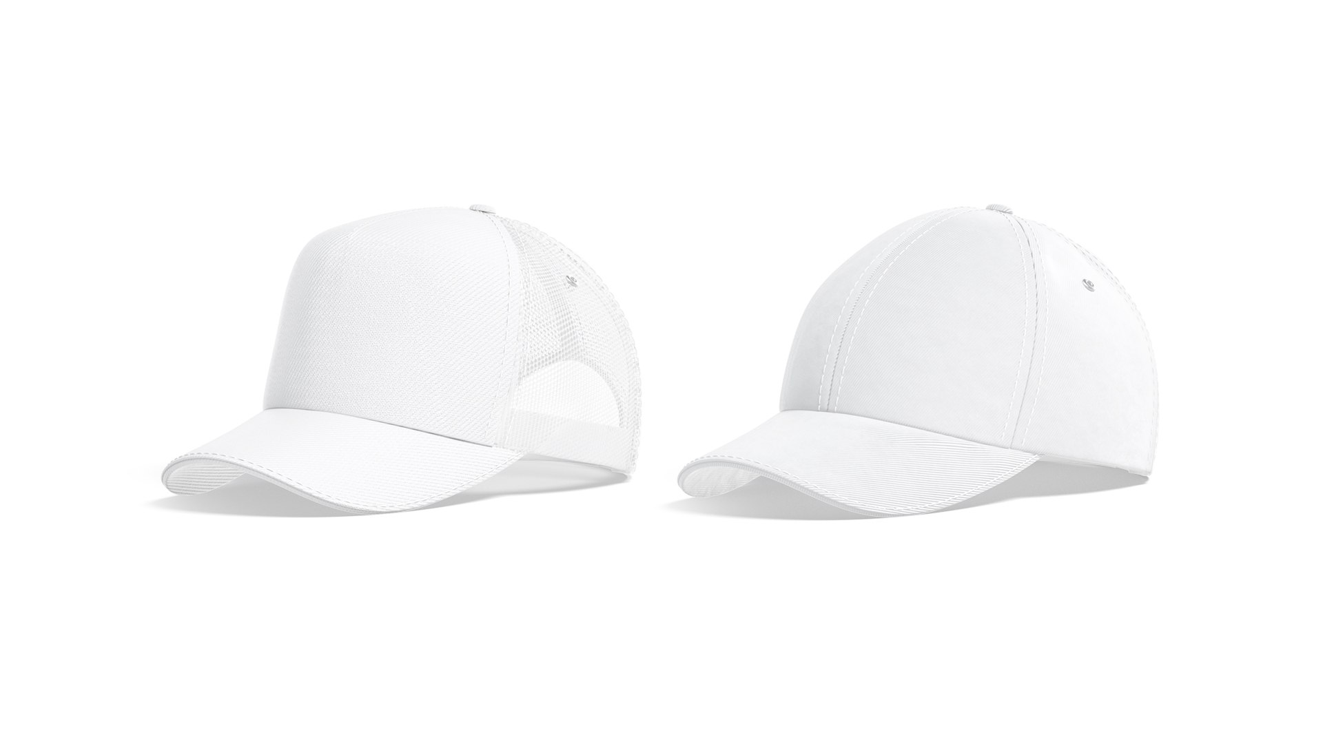3D Model White Cap Set - 3 Type Baseball Trucker Bucket Hat ...