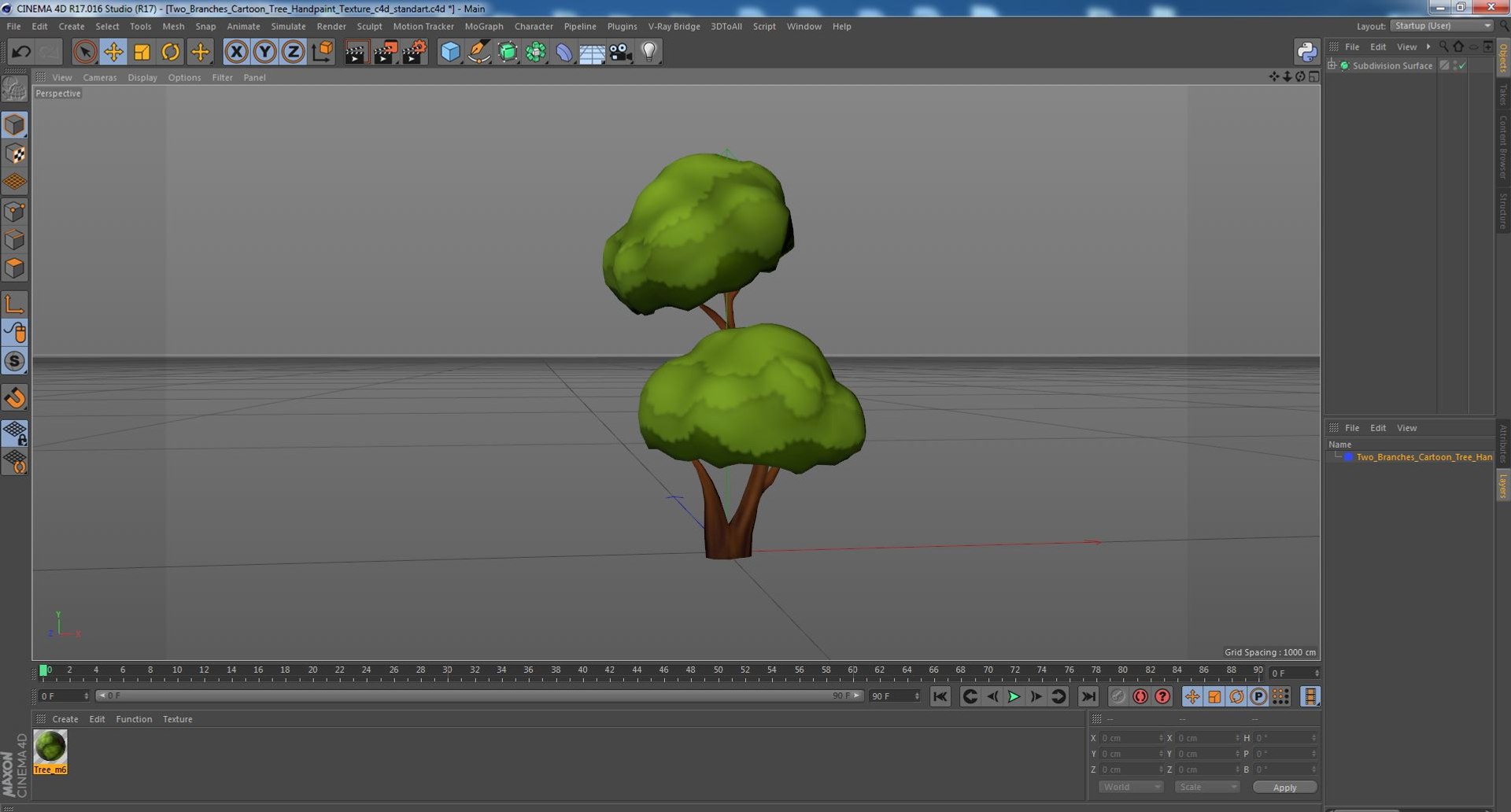 3D Two Branches Cartoon Tree Handpaint Texture - TurboSquid 2169780