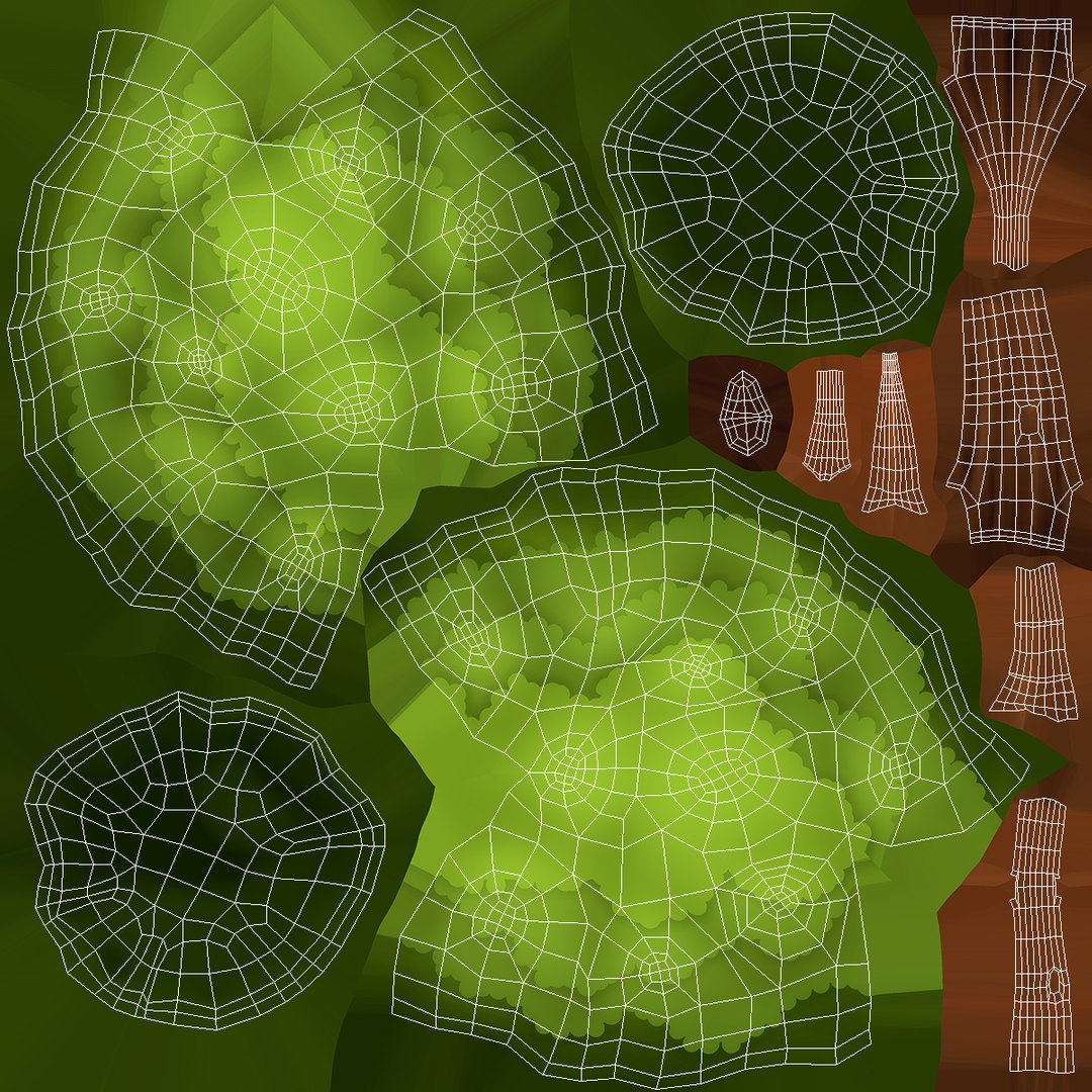 3D Two Branches Cartoon Tree Handpaint Texture - TurboSquid 2169780