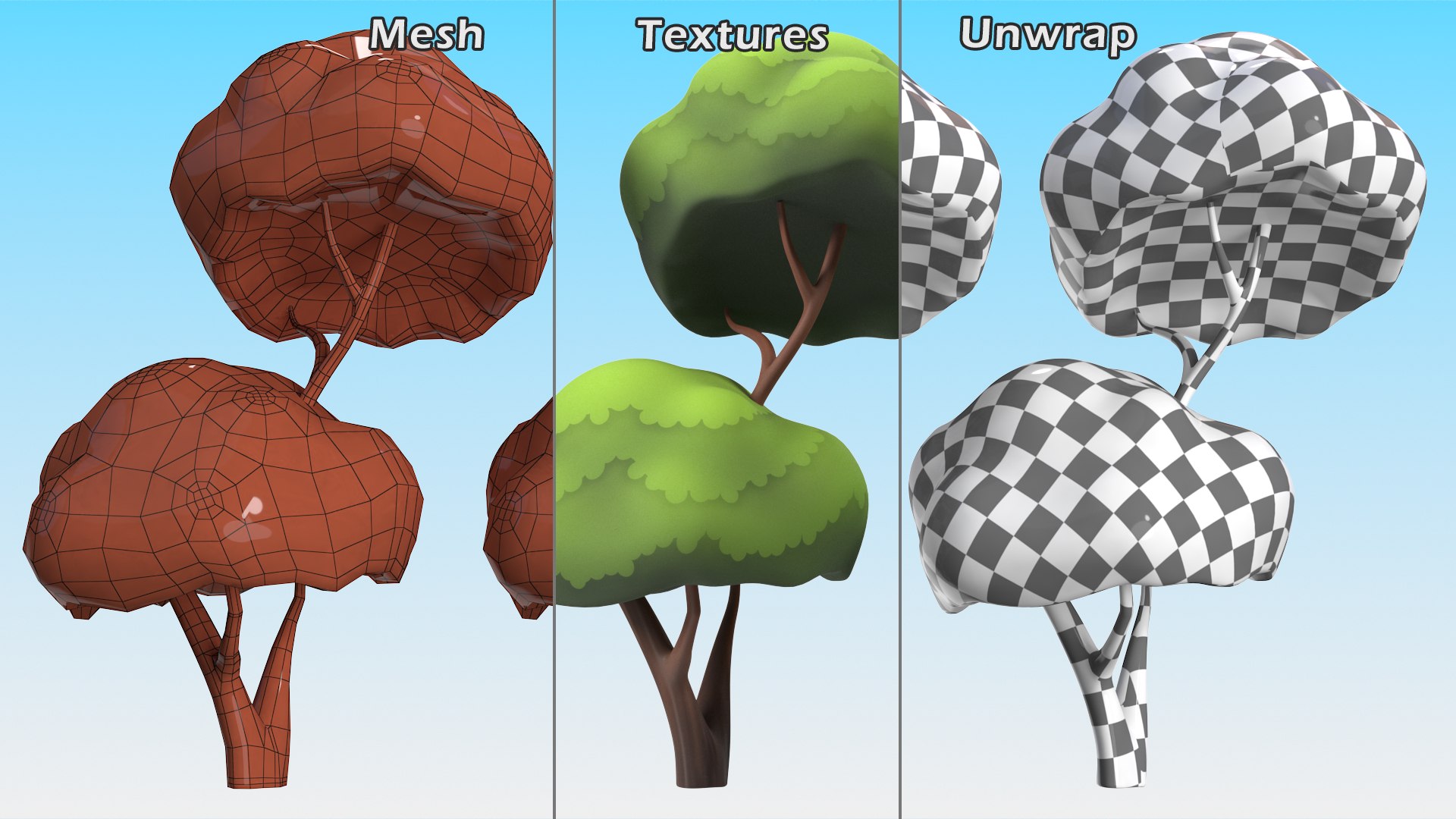 3D Two Branches Cartoon Tree Handpaint Texture - TurboSquid 2169780