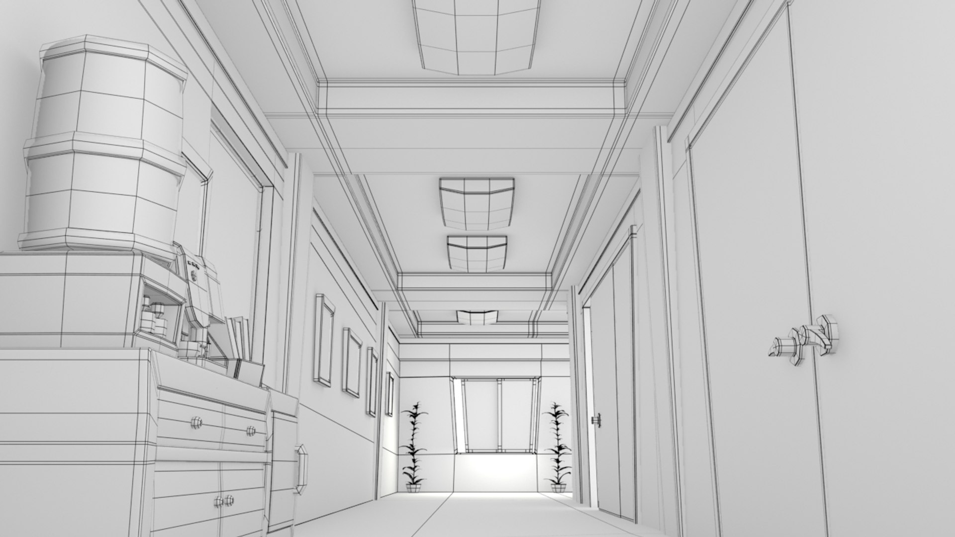 cartoon corridor obj