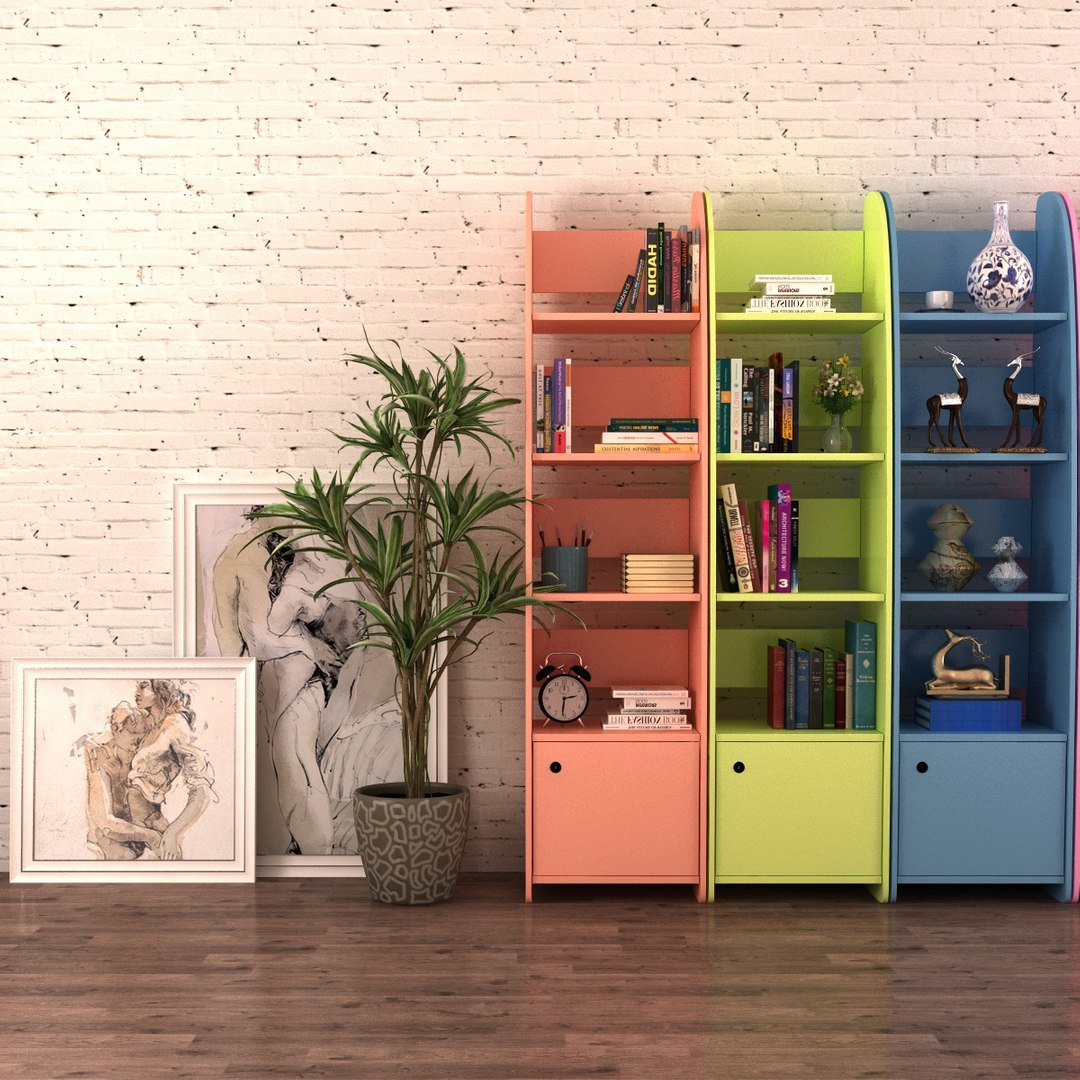 3D Decorative Housewares Collection on Shelf and Potted Tropical Yucana ...