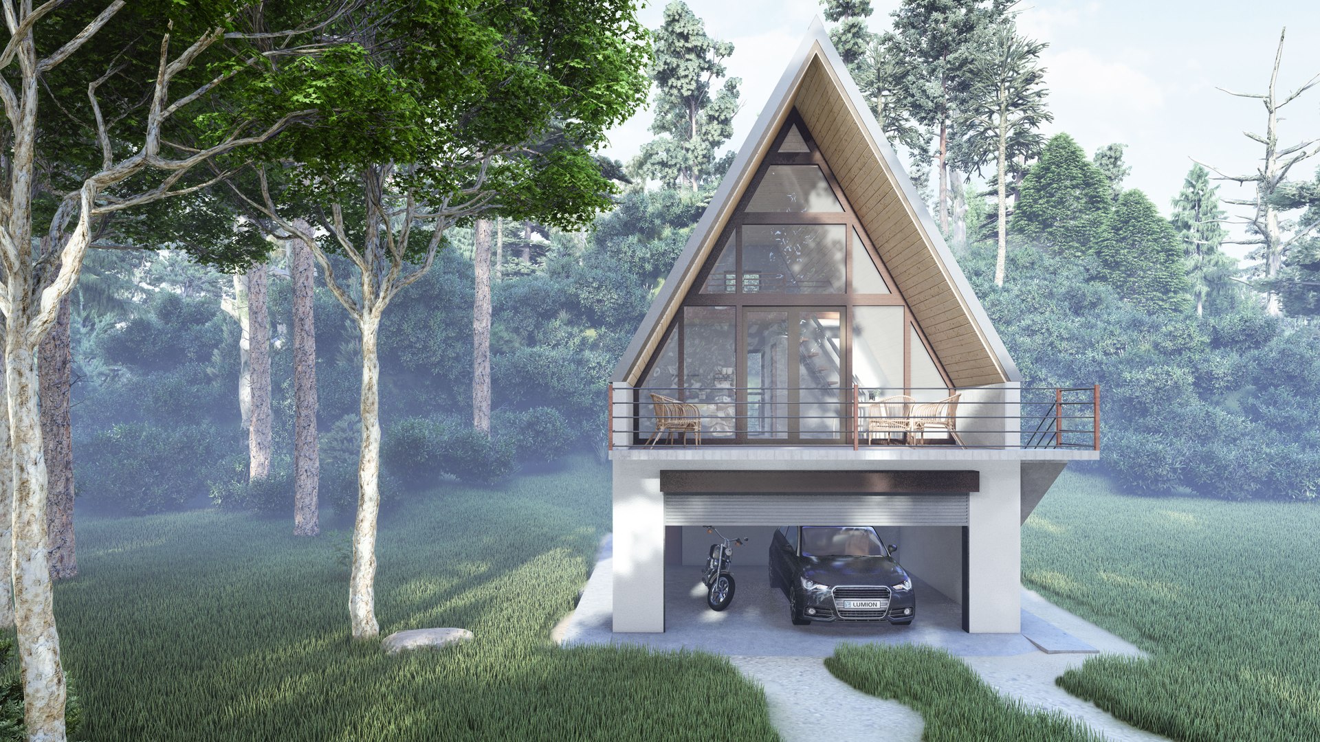 3D A-Frame House Garage 3D Model Architectural Visualization Model ...