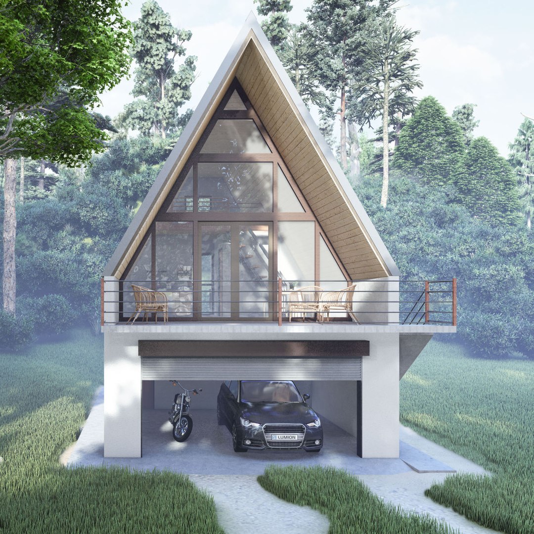 3D A-Frame House Garage 3D Model Architectural Visualization Model ...