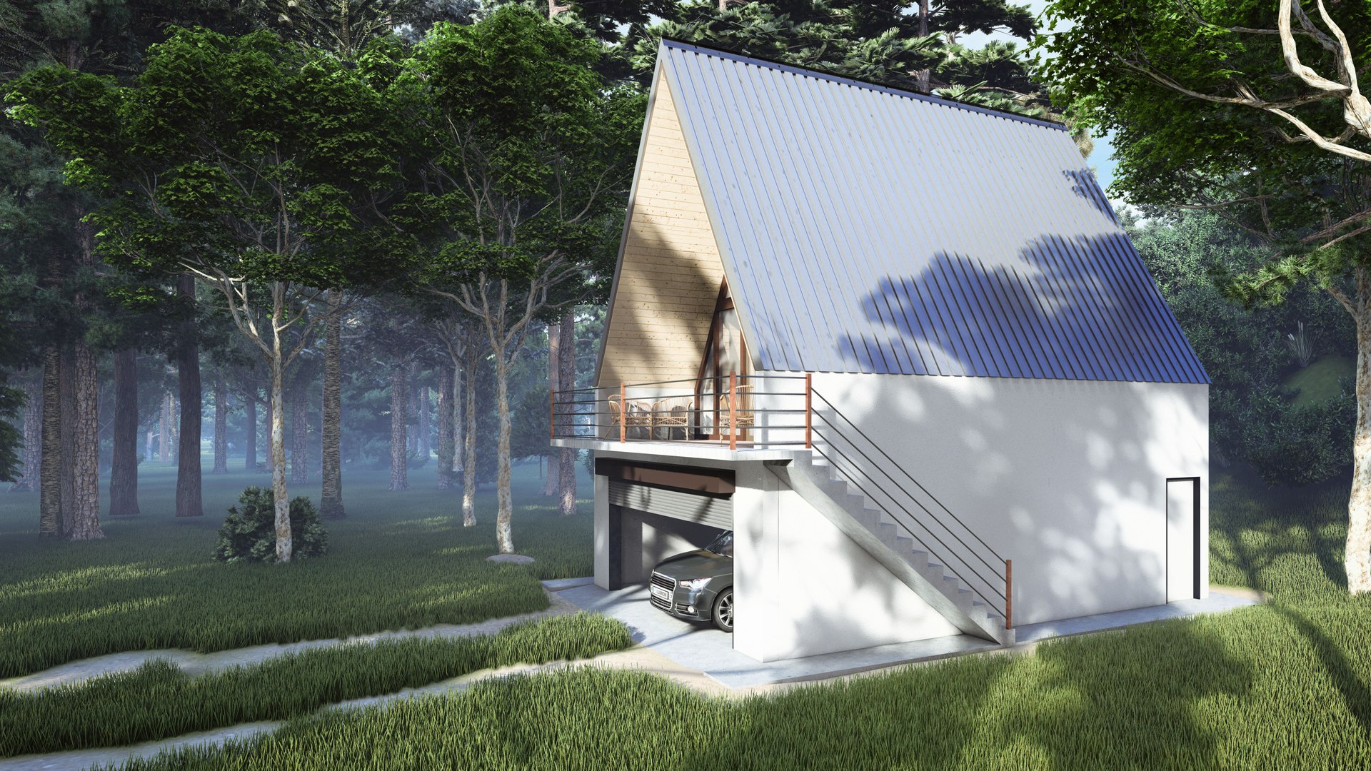 3D A-Frame House Garage 3D Model Architectural Visualization Model ...