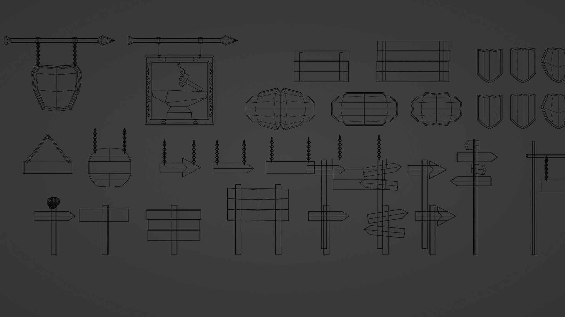 3D Low Poly Medieval Sign Pack Low-poly 3D Model - TurboSquid 2053418