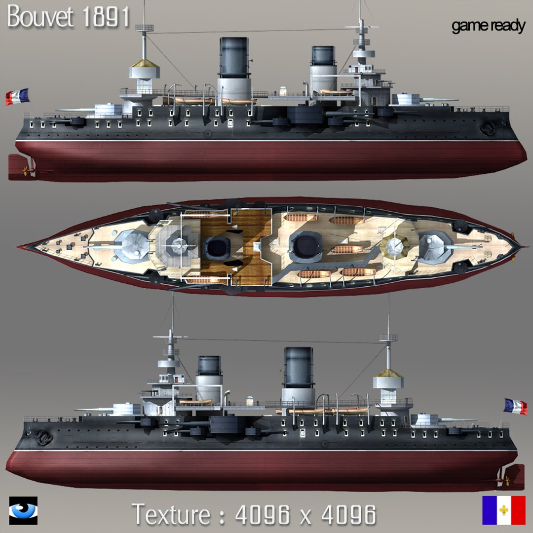 3d Model French Battleship Bouvet World War