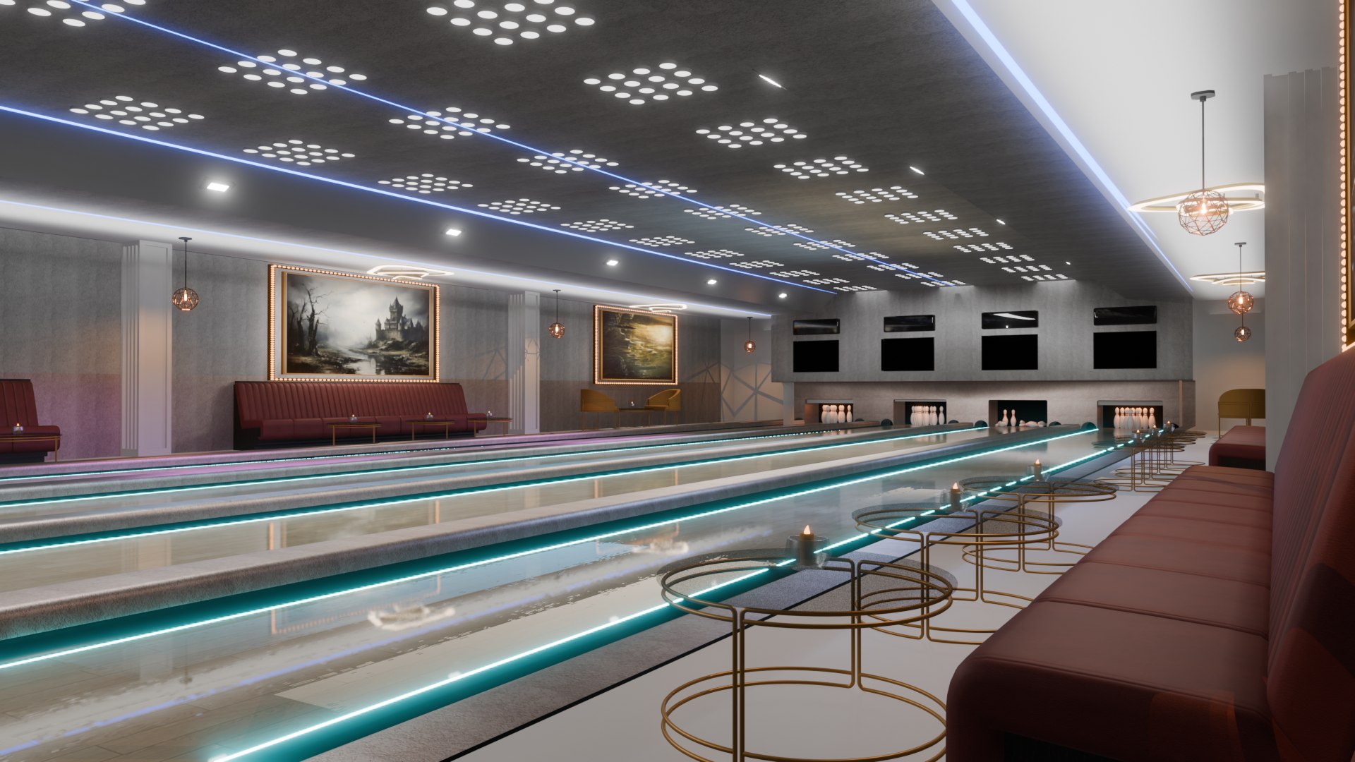 Premium Bowling Alley With Recreation Area Model - TurboSquid 2323939