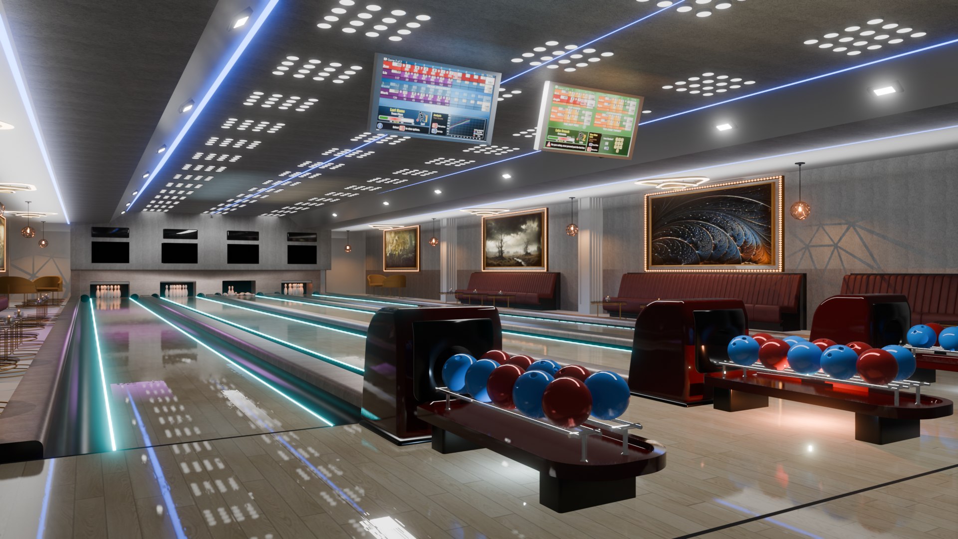 Premium Bowling Alley With Recreation Area Model - TurboSquid 2323939