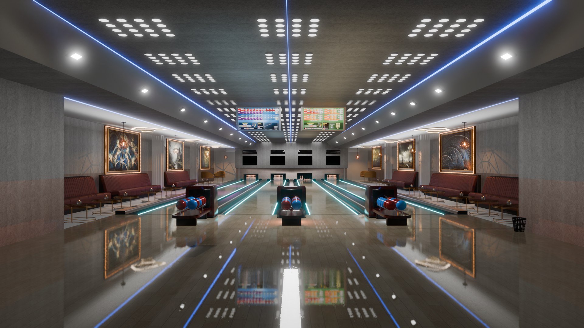 Premium Bowling Alley With Recreation Area Model - TurboSquid 2323939