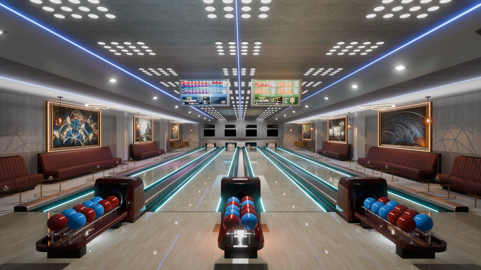 Premium Bowling Alley With Recreation Area Model - TurboSquid 2323939