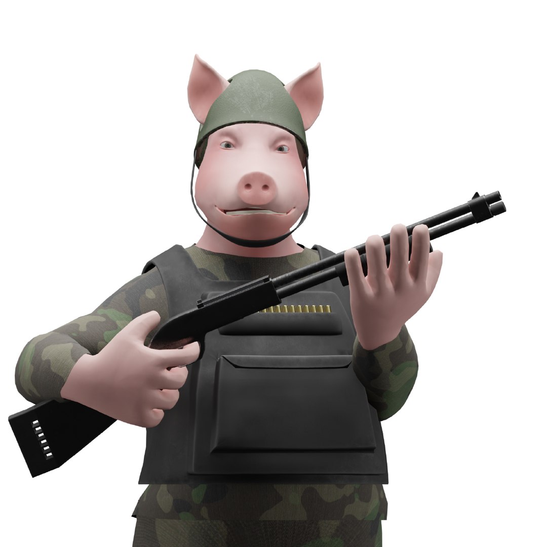 3D Character Military Pig With Weapon Shotgun - TurboSquid 1898197