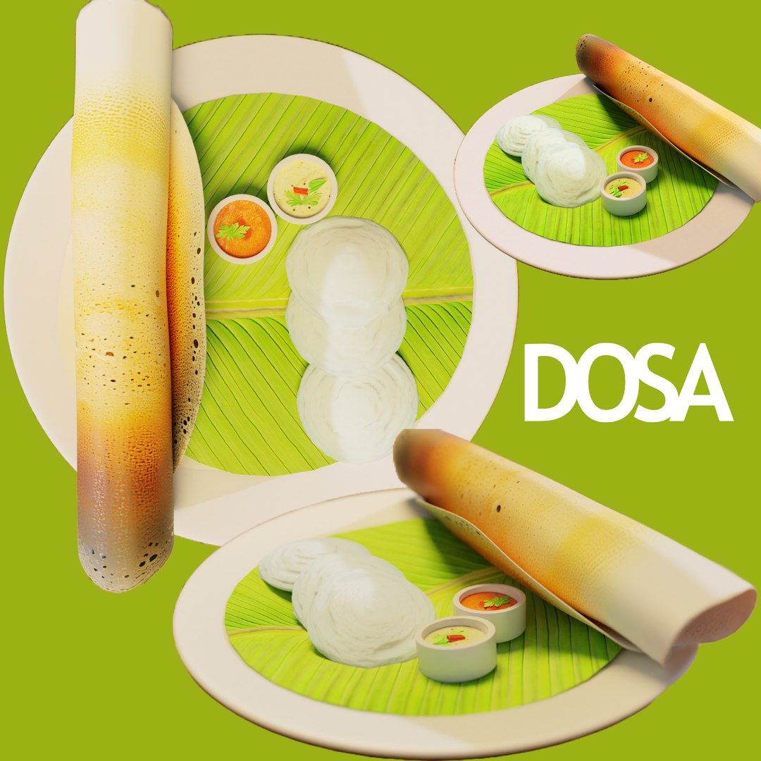 Dosa With Idli And Samber And Coconut Chutney 3D - TurboSquid 2219946