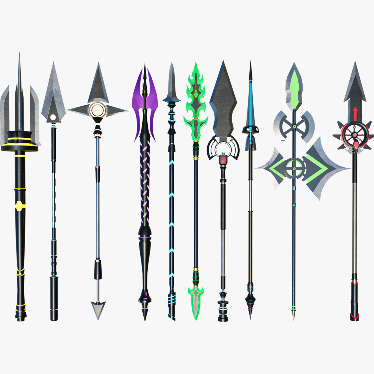 3D Fantasy Spears Glow GameReady PBR Unity UnrealEngine V-Ray Arnold ...