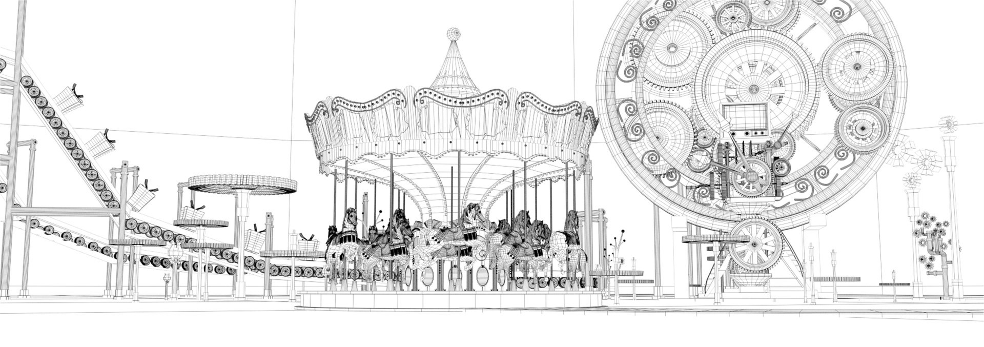 Cartoon Adventure Playground Carousel Amusement Park Amusement ...