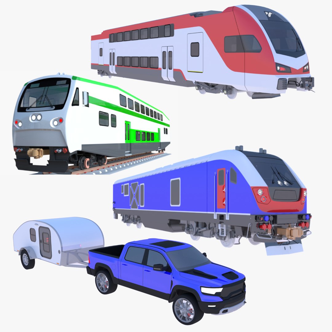 3D American Trains And Car Model - TurboSquid 2262439