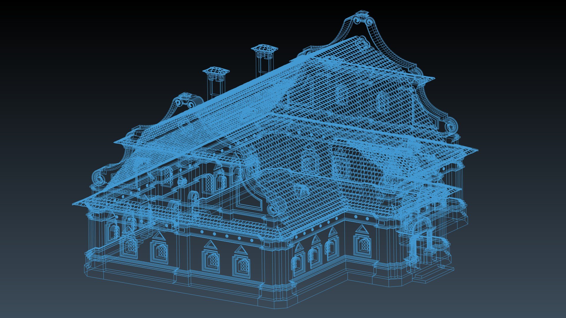 3D Model Ukrainian Baroque House I Blue - TurboSquid 1906799