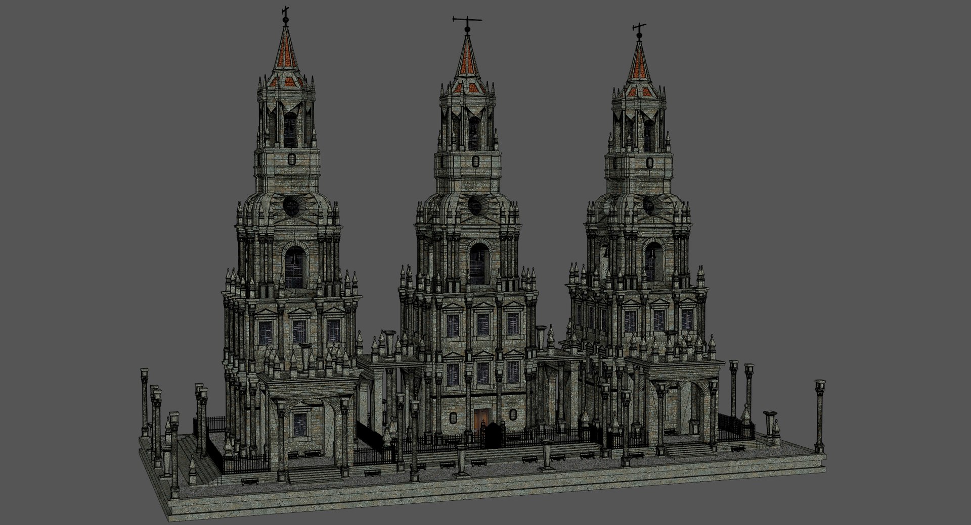 3D Model Triple Towers Castle - TurboSquid 2413952