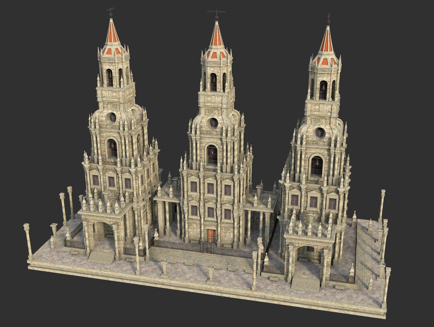 3D Model Triple Towers Castle - TurboSquid 2413952