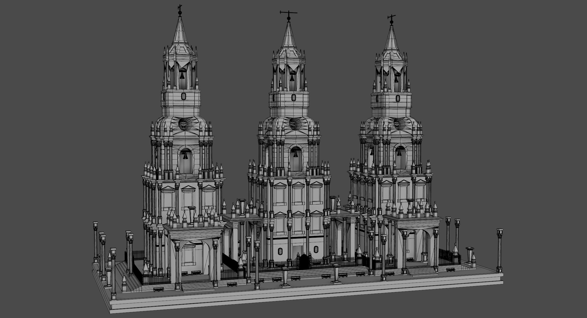 3D Model Triple Towers Castle - TurboSquid 2413952