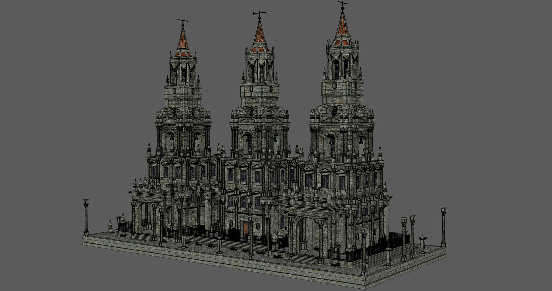 3D Model Triple Towers Castle - TurboSquid 2413952