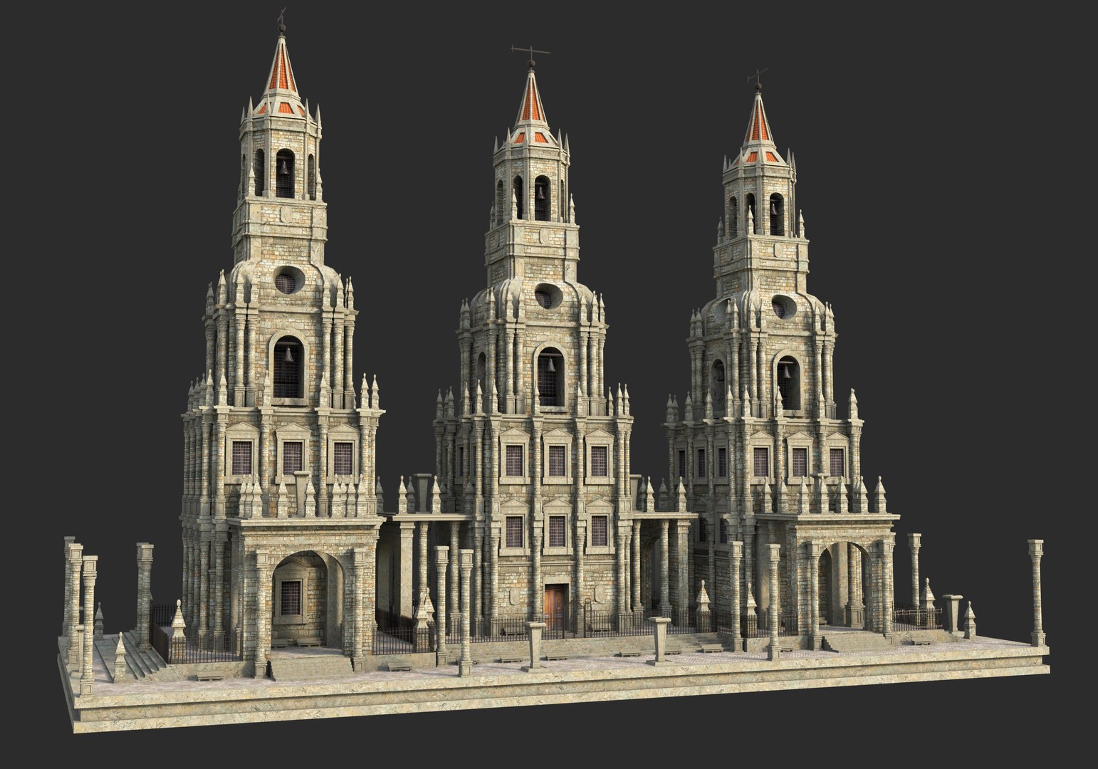 3D Model Triple Towers Castle - TurboSquid 2413952