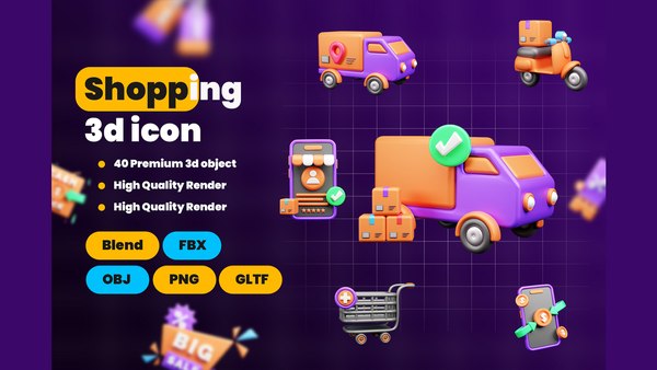 modelo 3d Paquete de iconos de ilustración 3d de compras al por menor ...