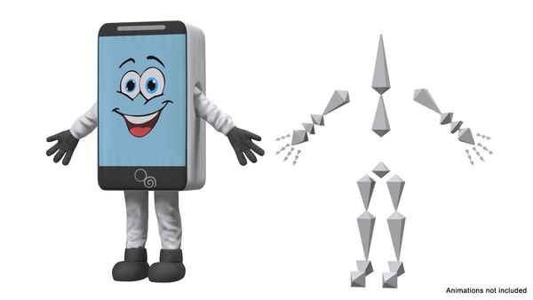 modelo 3d Mascot Character Mobile Phone White Rigged - TurboSquid 2060271
