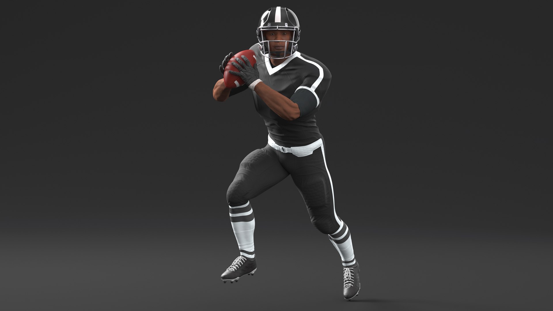 3D Black Man American Football Player Black Uniform Running The Ball ...