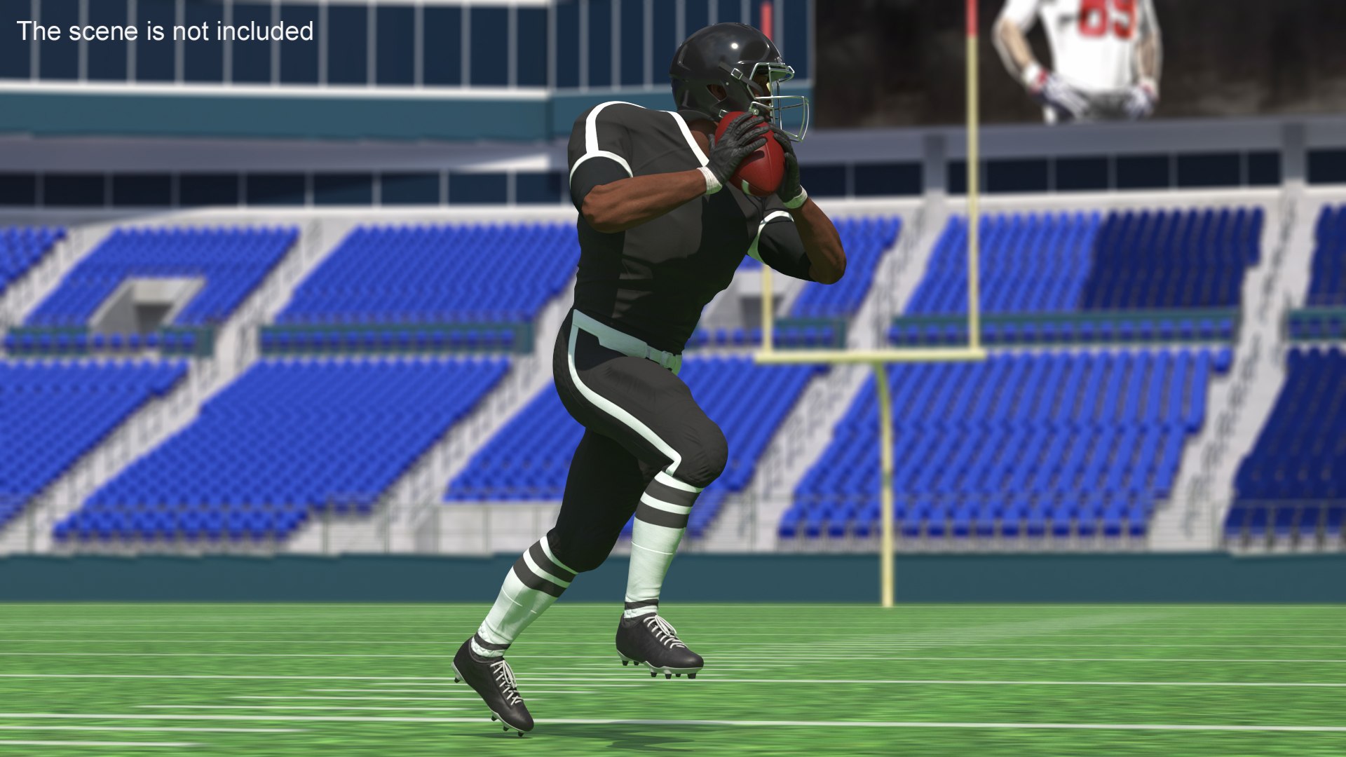 3D Black Man American Football Player Black Uniform Running The Ball ...