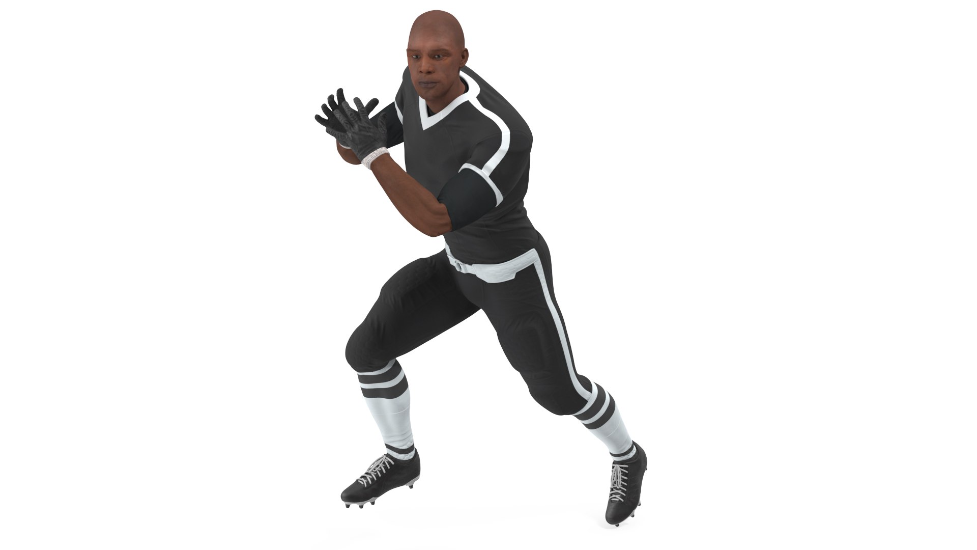 3D Black Man American Football Player Black Uniform Running The Ball ...