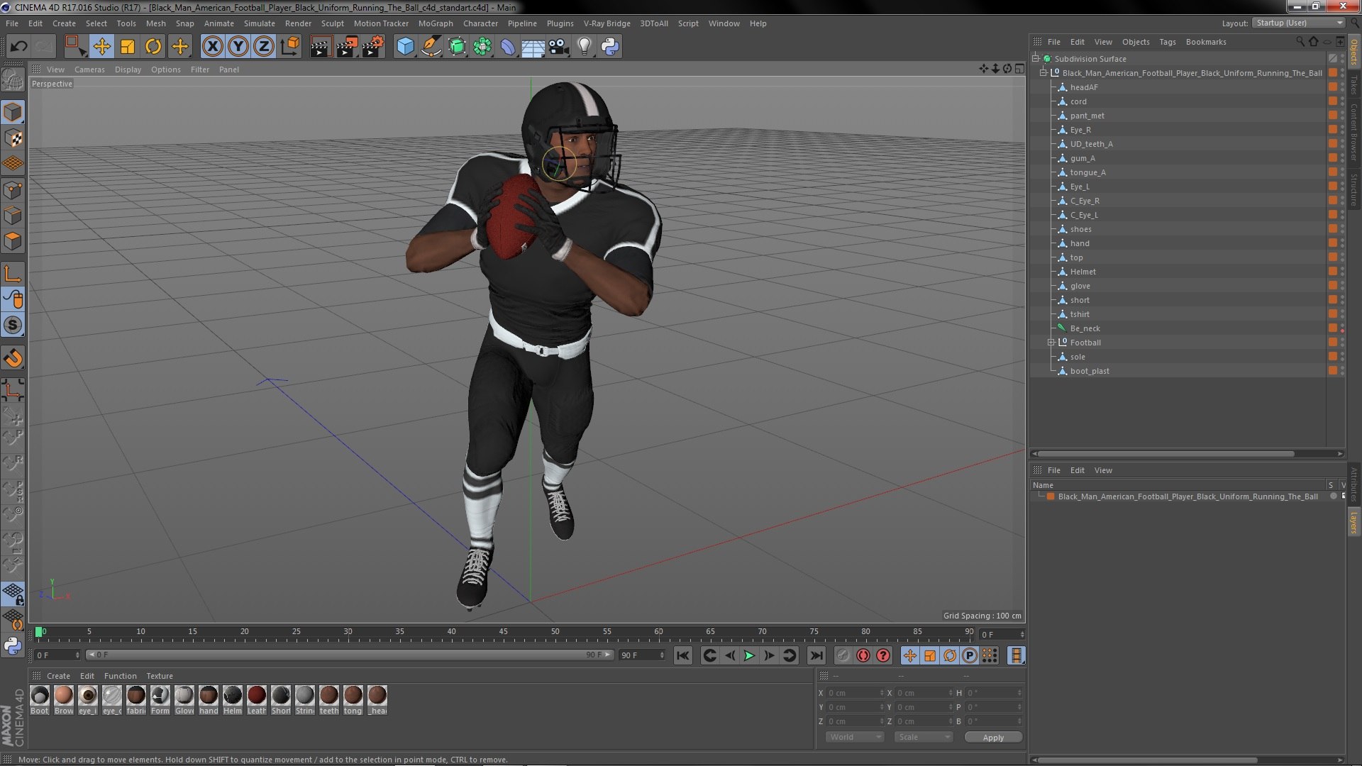 3D Black Man American Football Player Black Uniform Running The Ball ...