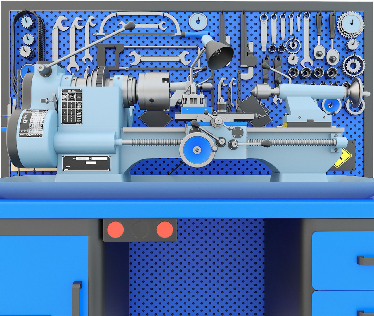 3D Industrial lathe machine tool workbench and garage tools MN-80 ...