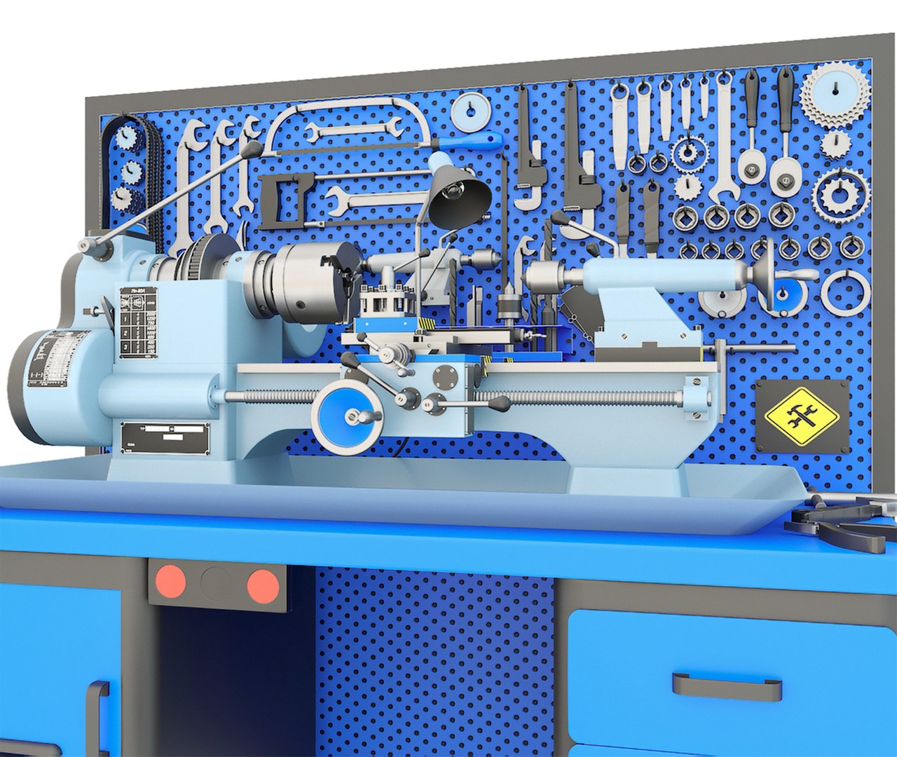 3D Industrial lathe machine tool workbench and garage tools MN-80 ...