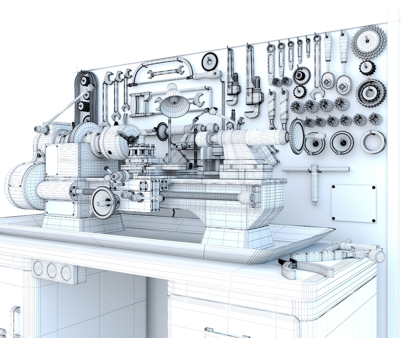 3D Industrial lathe machine tool workbench and garage tools MN-80 ...