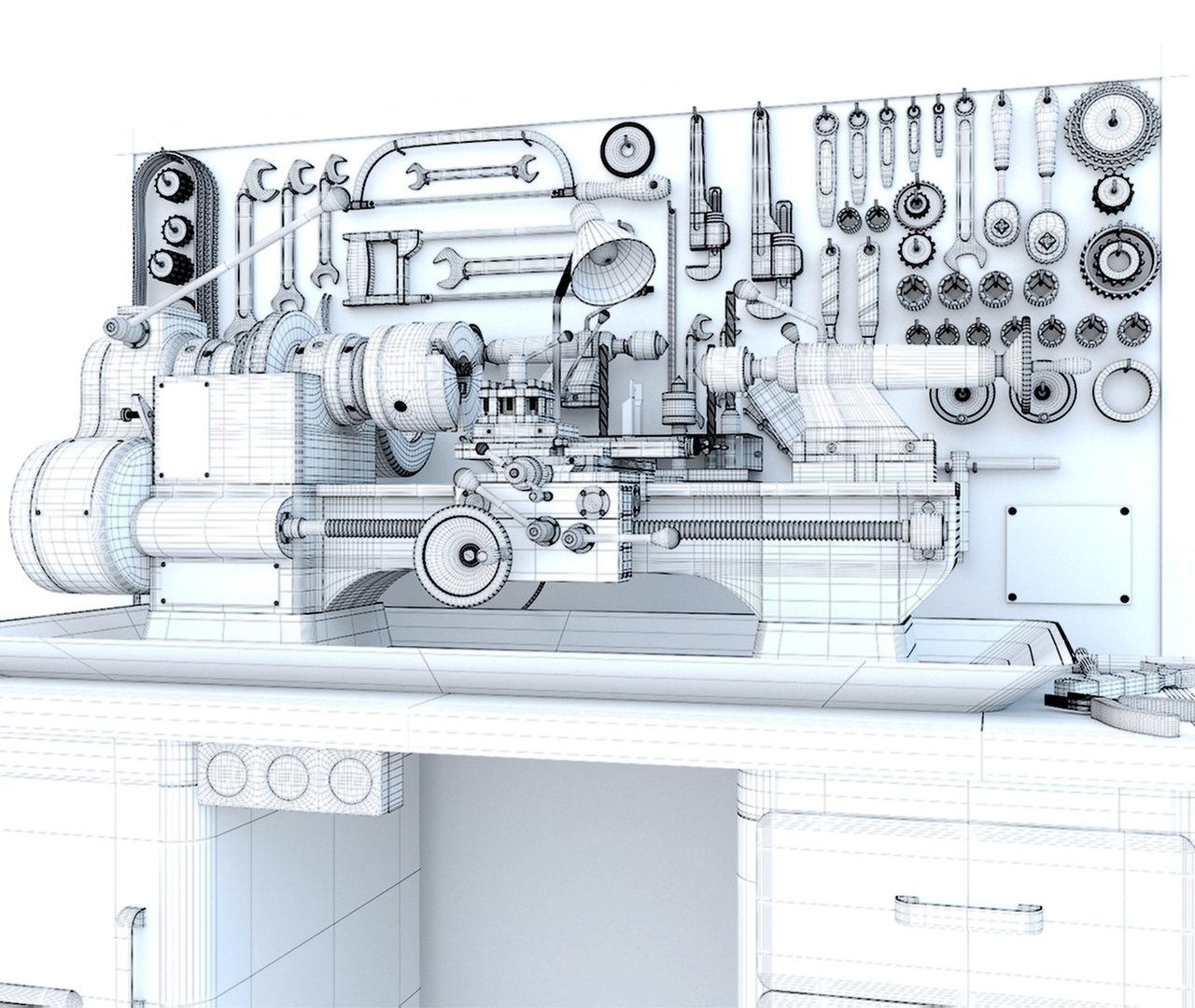 3D Industrial lathe machine tool workbench and garage tools MN-80 ...
