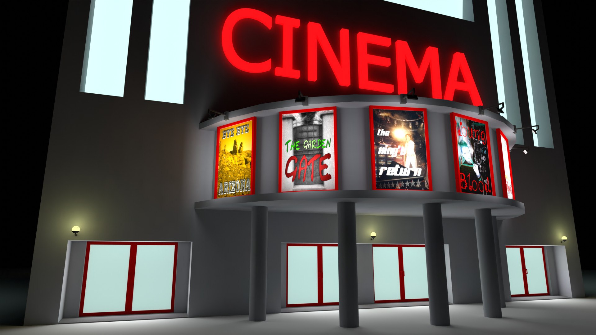 3d Theater Building Movie Model