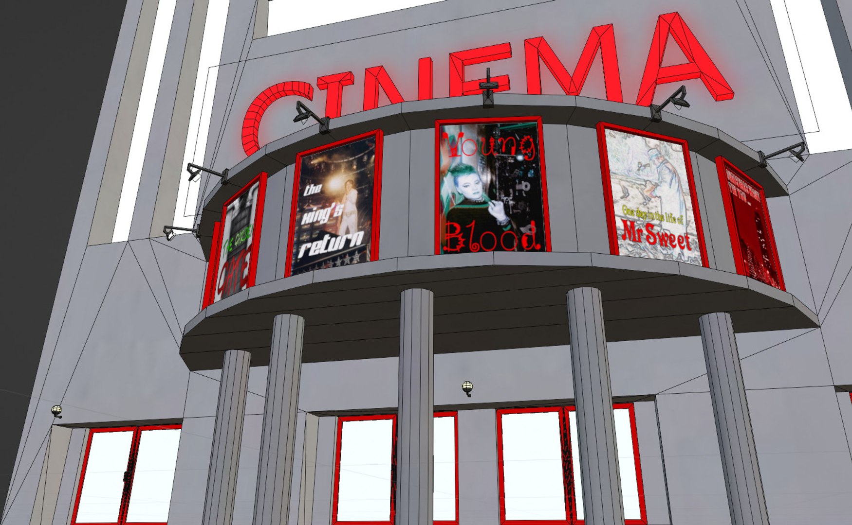 3d Theater Building Movie Model