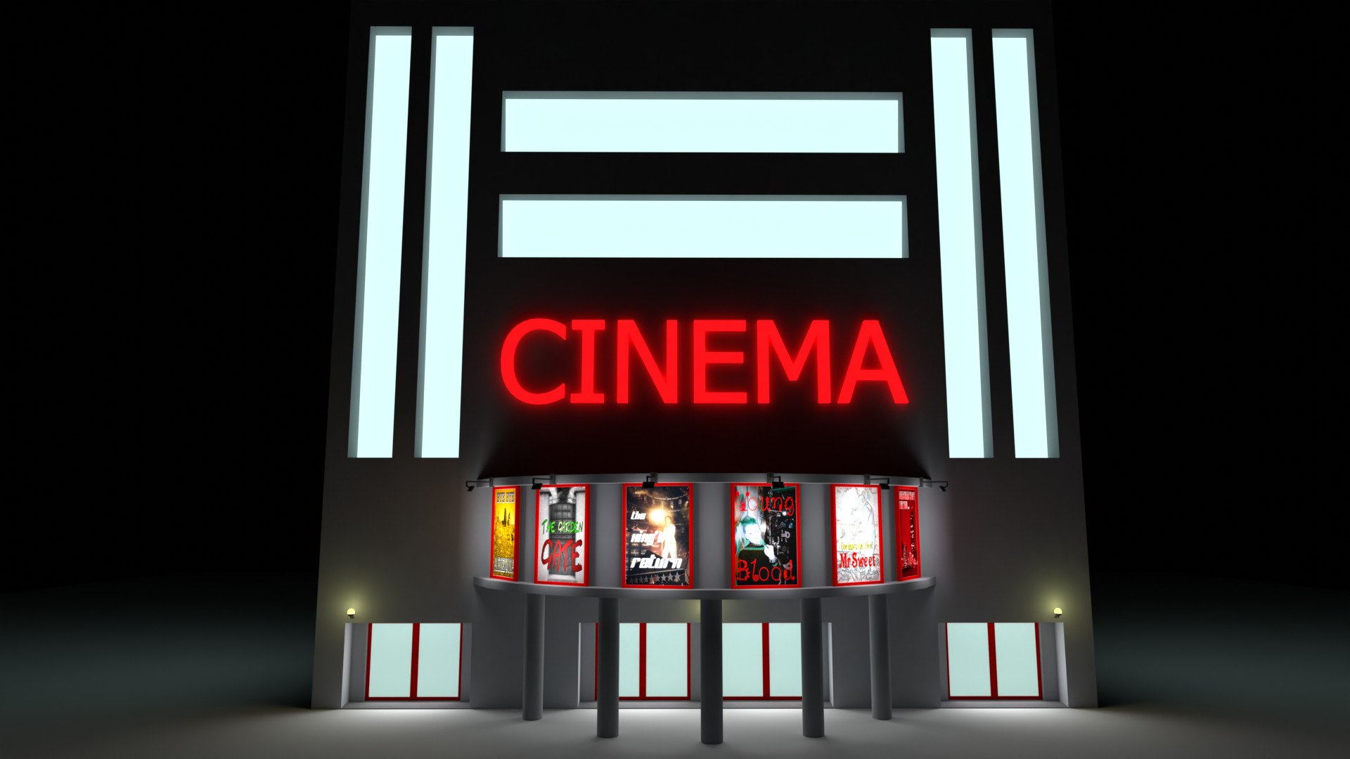 3d Theater Building Movie Model