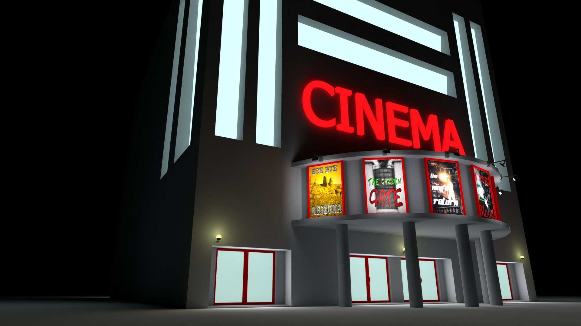 3d Theater Building Movie Model