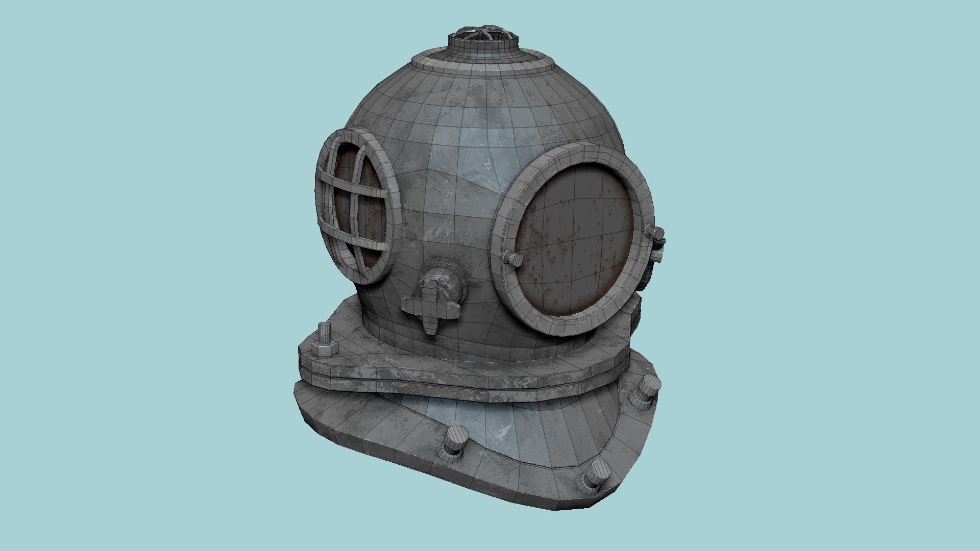 3D Diving Helmet 06 - Rust Iron - Character Design Fashion Model ...