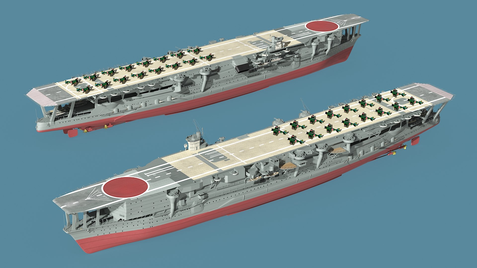 Japanese Aircraft Carrier Kaga With A6M Zero Light Deck Fighters 3D ...