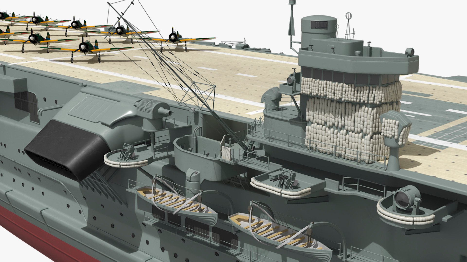 Japanese Aircraft Carrier Kaga With A6M Zero Light Deck Fighters 3D ...