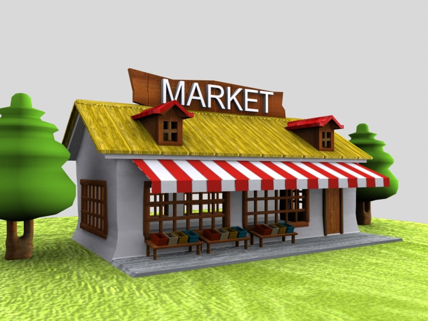 Cartoon Market Toon 3d Model