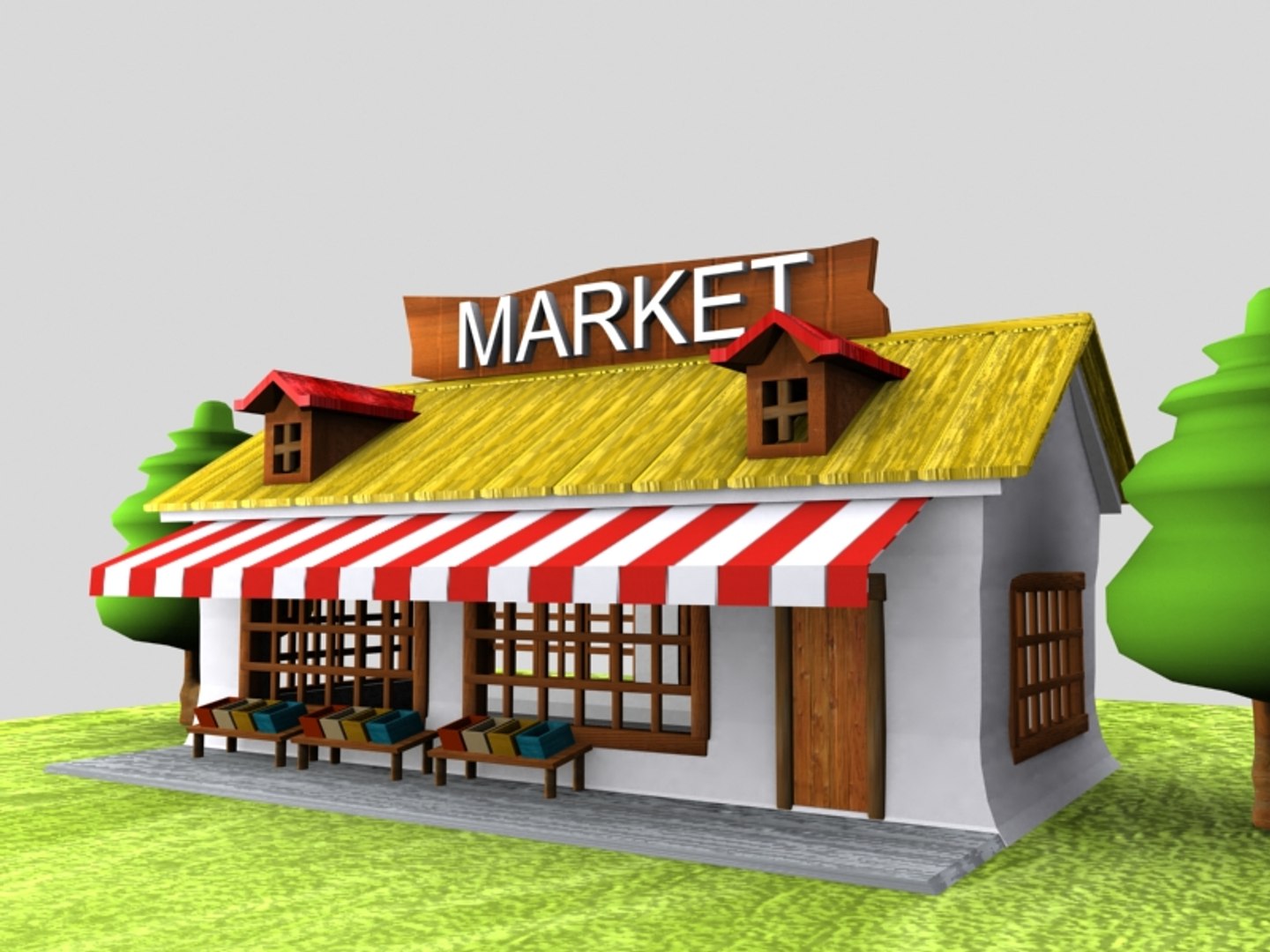 Cartoon Market Toon 3d Model