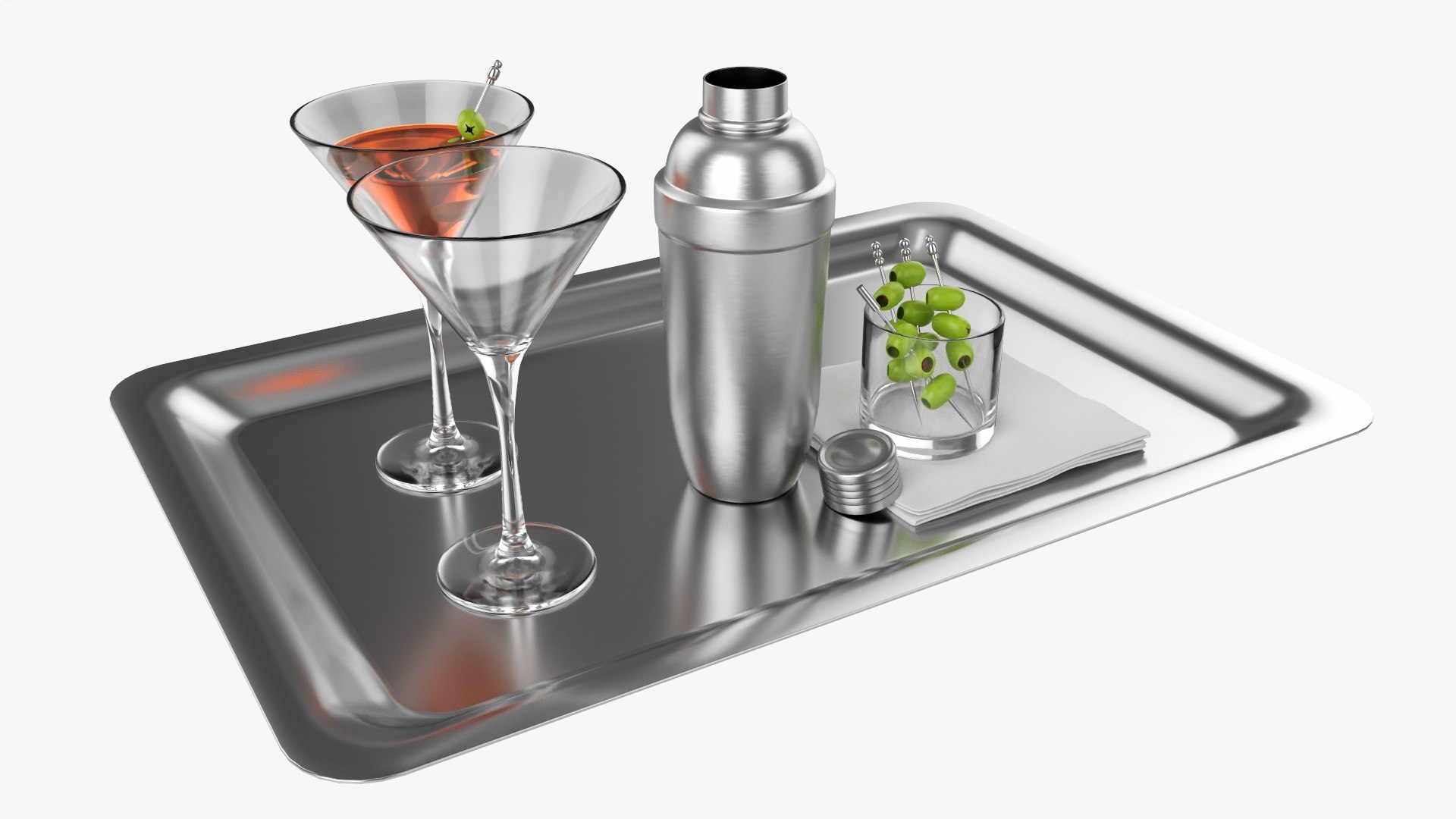 3D Cocktail with shaker on tray and olives - TurboSquid 1733743