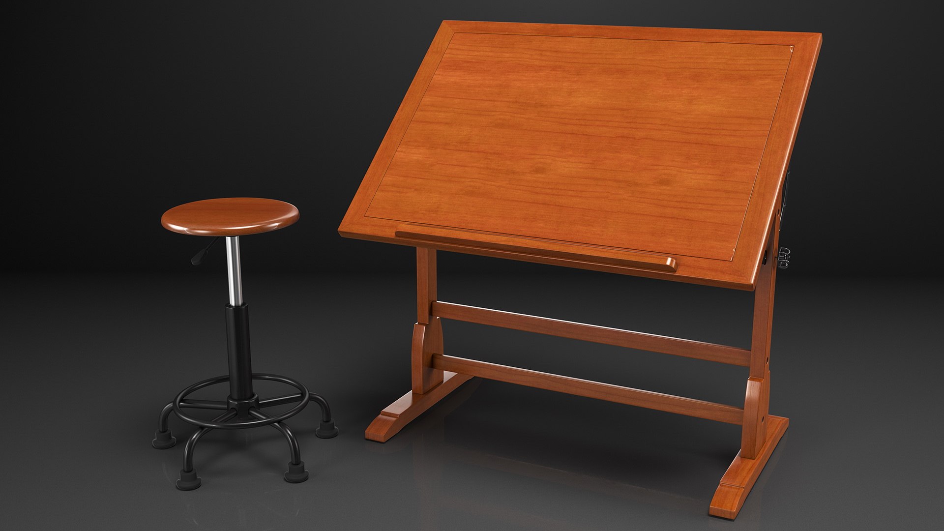 Vintage wood drafting table 3D - TurboSquid 1624504